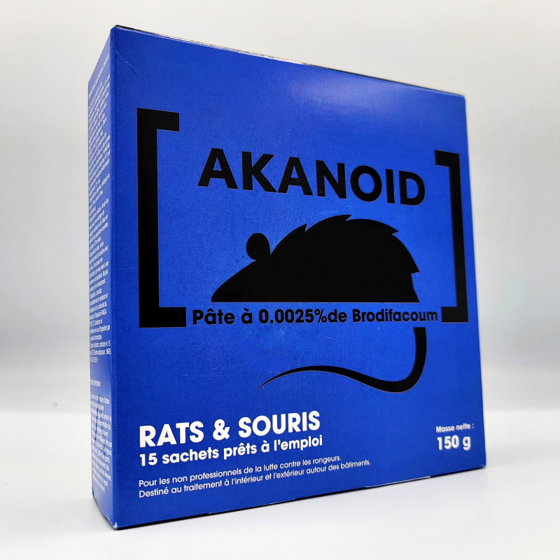Pâte raticide Brodifacoum 25 ppm AKANOID | 15 sachets bleus