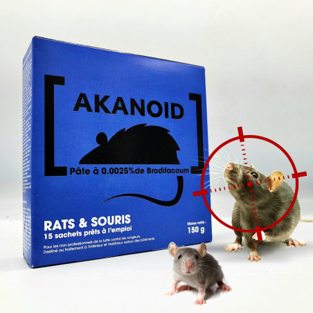 Pâte raticide Brodifacoum 25 ppm AKANOID | 15 sachets bleus